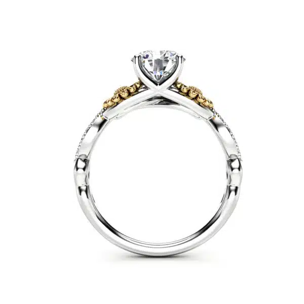 Golden Bloom Diamond Ring with Lab Diamond and Floral Accents