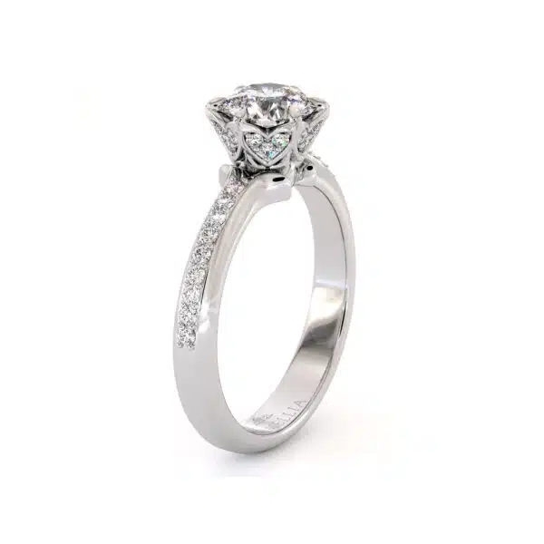 Delicate Classic Side Diamonds Engagement Ring Solid Gold Unique ...