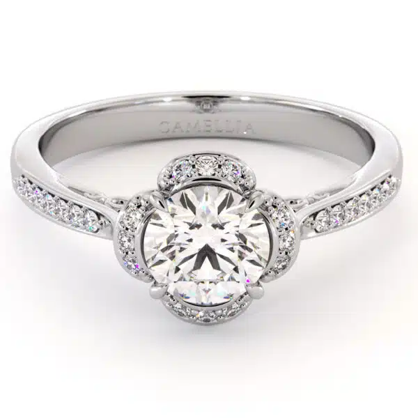 Modern Round Halo Ring – Camellia 2025