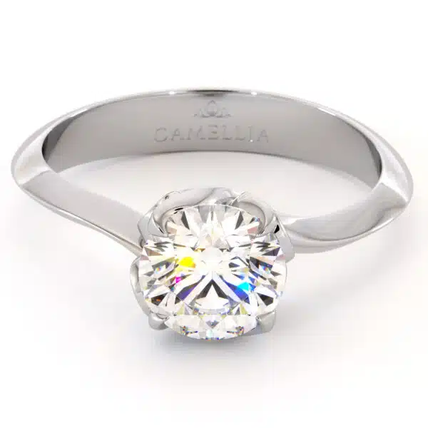Unique Solitaire Design Natural Diamond Engagement Ring - Camellia Jewelry