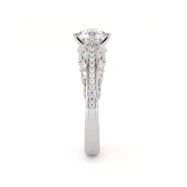 Floral Filigree Diamond Ring with Lab Diamond and Pavé Accents