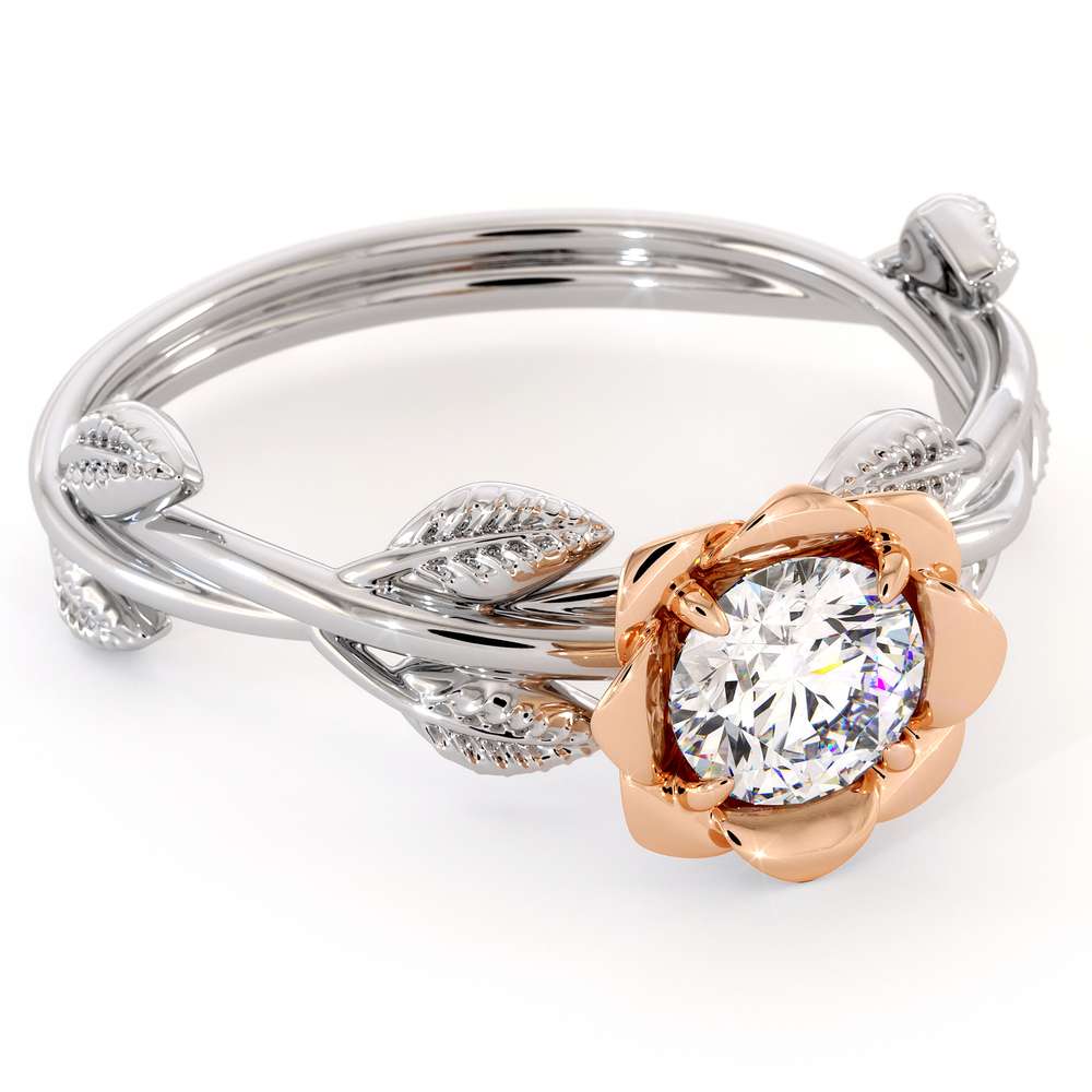 Rose Blossom Diamond Ring with Lab Diamond and Vine Design