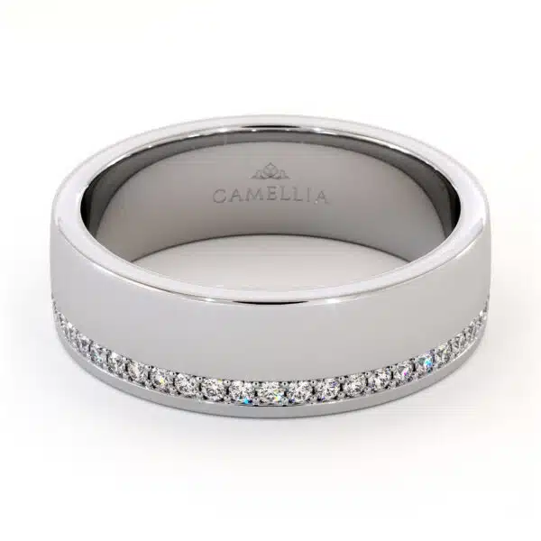 Wide Flat Band with Bottom Edge Pave Lab Diamond - Camellia Jewelry