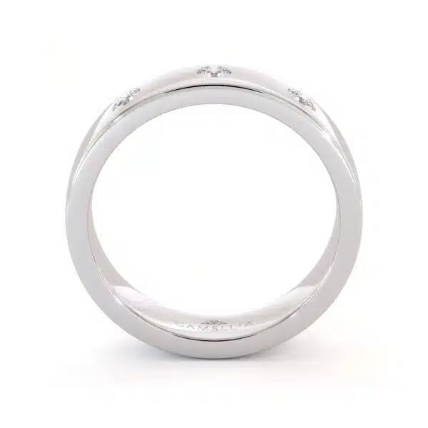 Three-Stone Flush Set Lab Diamond Wedding Band - Camellia Jewelry
