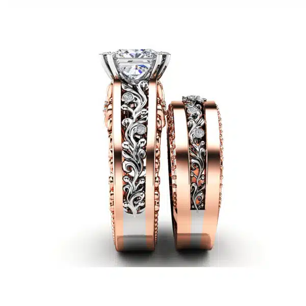 1.7 Carat Princess Cut Lab Diamond Vintage Filigree Bridal Set ...