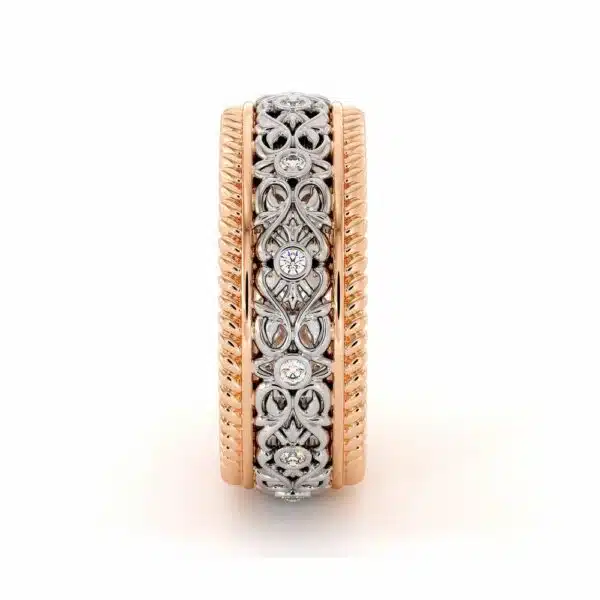 Lab Diamonds Wedding Band Unique Mens Two Tone Gold Ring - Camellia Jewelry