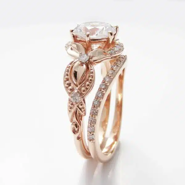 Special Reserved - Unique Moissanite Engagement Ring Set 14K Rose Gold ...
