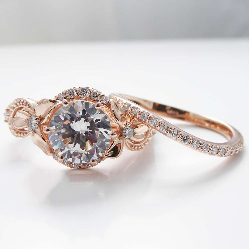 Special Reserved - Unique Moissanite Engagement Ring Set 14K Rose Gold ...