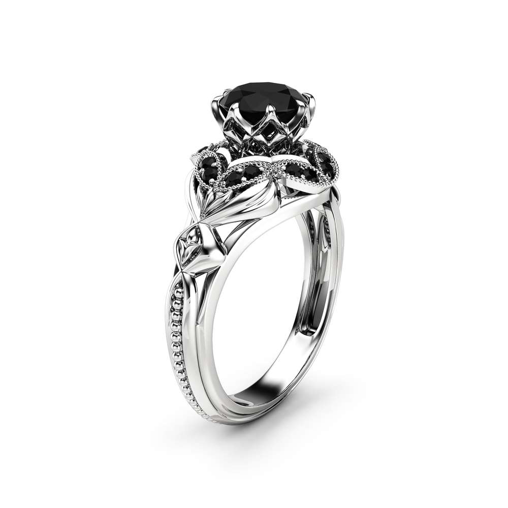 Black Diamond Designer Engagement Ring 14K White Gold Engagement Ring ...