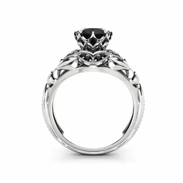 Black Diamond Designer Engagement Ring 14K White Gold Engagement Ring ...
