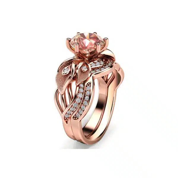 Special Reserved - Morganite Rose Gold Bridal Ring Set, Unique ...