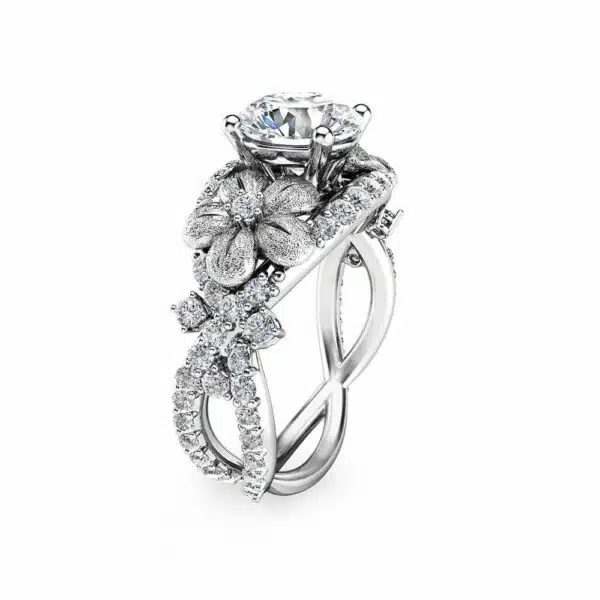 Unique Gold Flower Lab Diamond Engagement Ring 14K White Gold ...