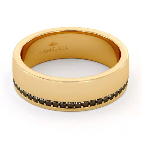 Wide Flat Band with Bottom Edge Pave Black Diamond - Camellia Jewelry