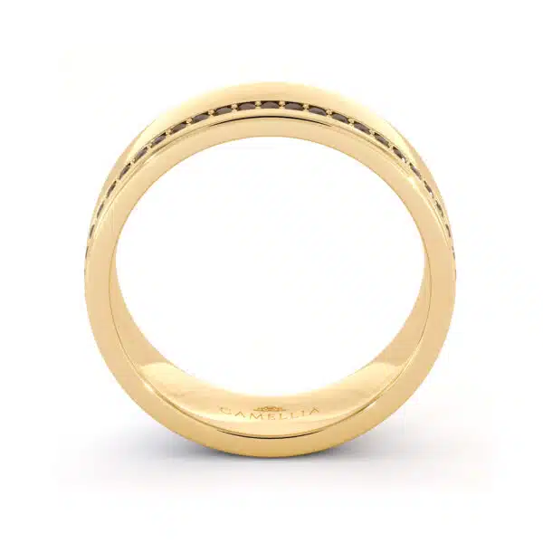 Wide Flat Band with Bottom Edge Pave Black Diamond - Camellia Jewelry