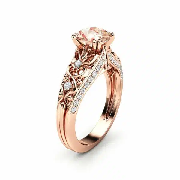 Special Reserved - Peach Sapphire Engagement Ring 14K Rose Gold Ring ...