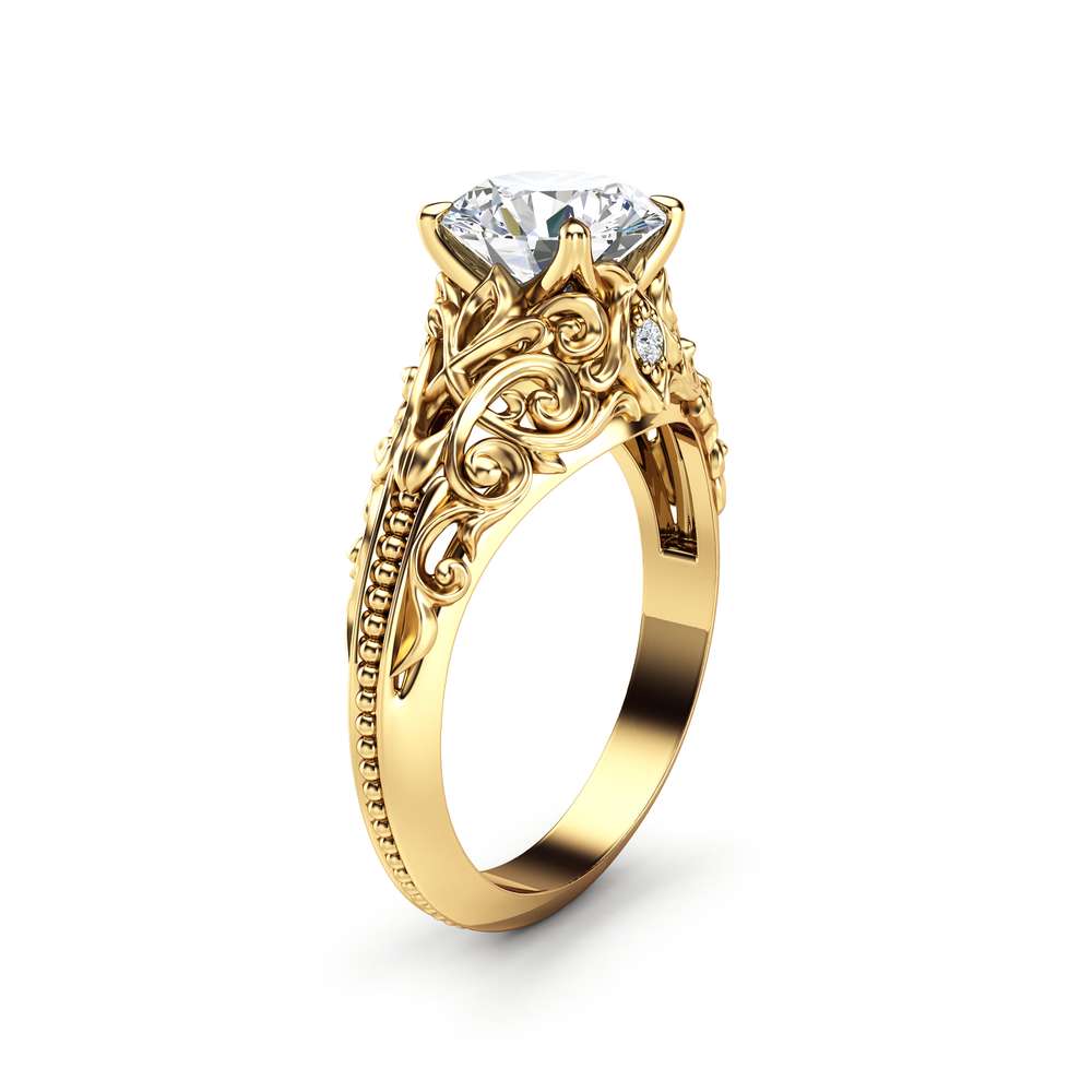 1.5 Carat Round Lab Diamond Vintage Inspired Engagement Ring Intricate ...