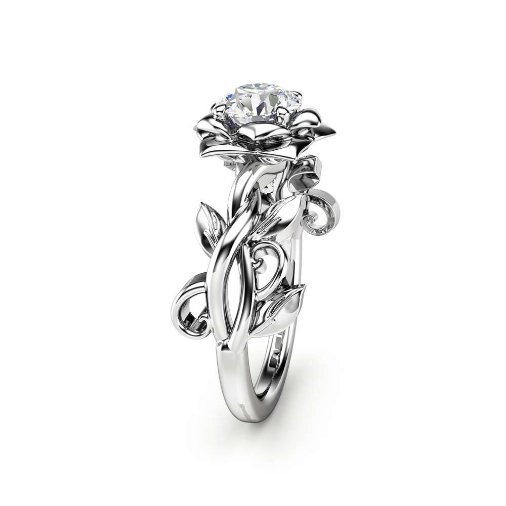 Sculpted Rose Vine Ring With Leafy Design