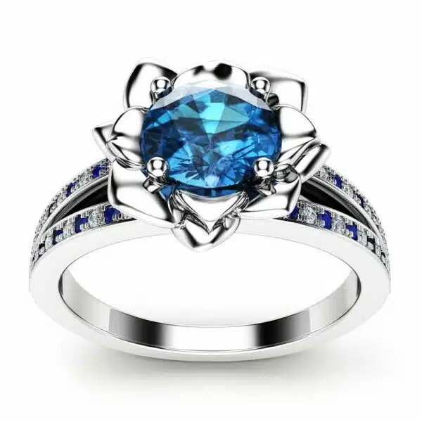 Topaz Flower Engagement Ring 14K White Gold Flower Engagement Ring ...