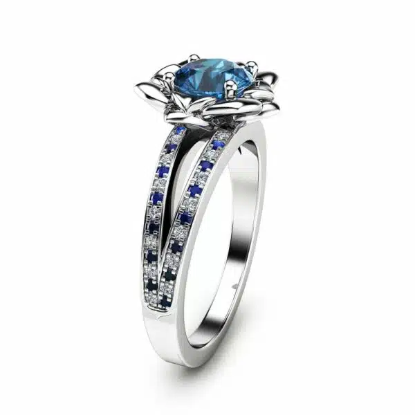 Topaz Flower Engagement Ring 14K White Gold Flower Engagement Ring ...