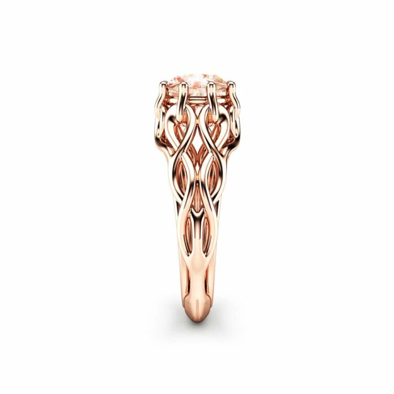 Celtic Engagement Ring 14K Rose Gold Braided Ring Solitaire Morganite ...